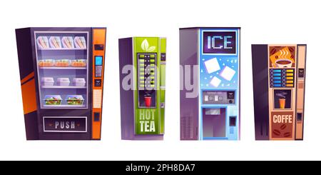 Cartoon vending machines. Automatic snacks machine bubblegum candies ...