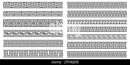 Seamless meander or Maze border vector in black, gold and silver ...
