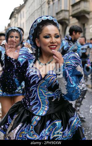 Mid-Lent parade, traditional street party with allegorical floats and ...