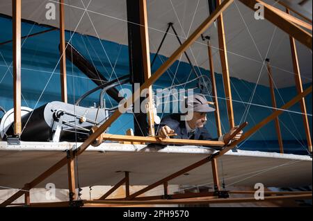 An antique rendition of the Wright Flyer, the first successful powered ...