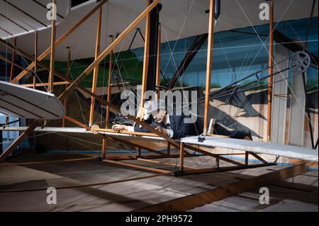 An antique rendition of the Wright Flyer, the first successful powered ...