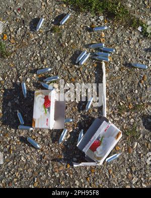 Canisters, Capsules Of Nitrous Oxide, Laughing Gas Scattered On The ...