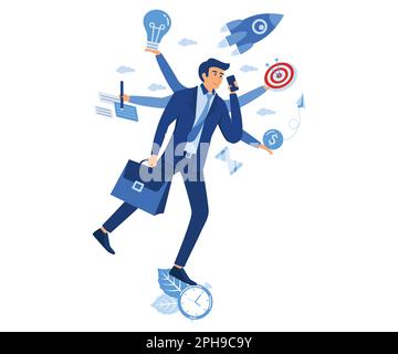 Multitasking Work Productive Master Woman Many Hands Productive Doing