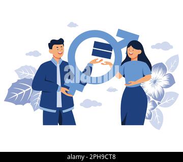 Gender equality concept, male and female drawing gender symbols vector ...