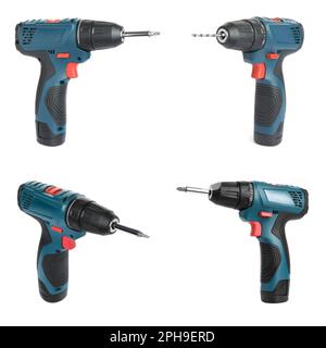 Set of modern electric drills on white background, banner design Stock ...