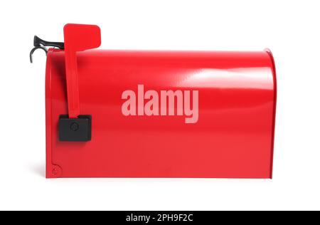 Shiny red letter box on white background Stock Photo - Alamy