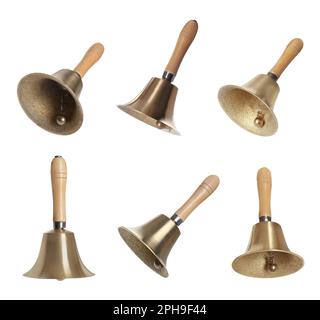 Set with school bells on white background Stock Photo - Alamy