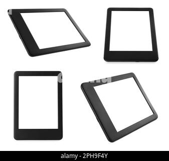 Set with ebook readers on white background Stock Photo - Alamy