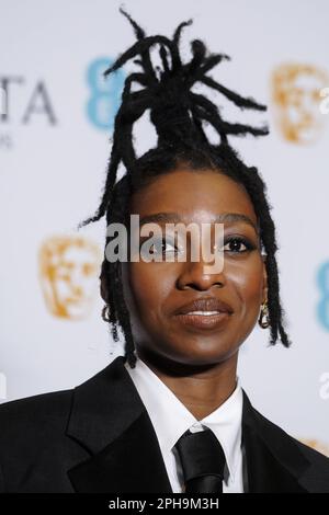 Little Simz photographed in the 2023 EE BAFTA Film Awards Winner press ...