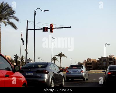 Cairo, Egypt, March 8 2023: Traffic signals in Egyptian streets ...