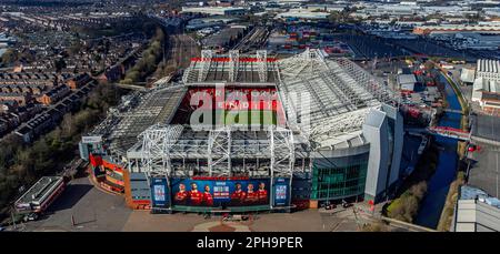 A general aerial view of Old Trafford stadium, home of Manchester ...