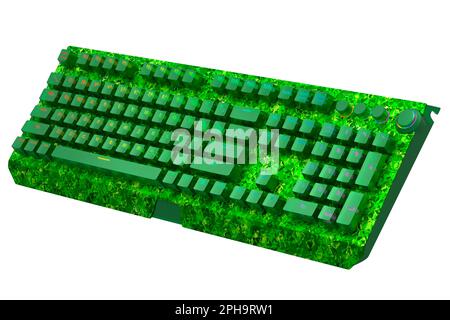 Realistic computer keyboard with seamless wavy pattern isolated on ...