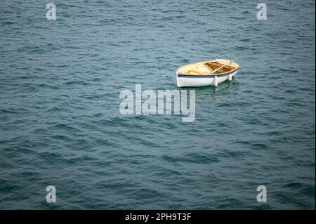 Small Lonely Boat Floating in the Sea at El Pajar, Gran Canaria, Spain ...