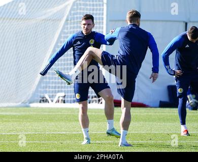 Scotland's Andrew Robertson (left) during a training session at Lesser ...