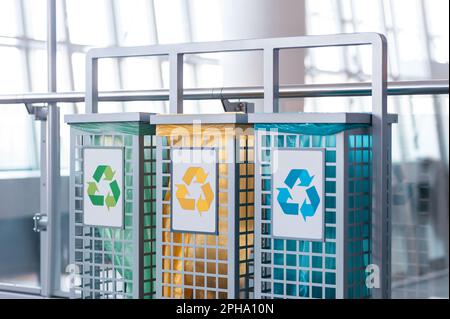 Color waste sorting bins indoors. Recycling concept Stock Photo - Alamy