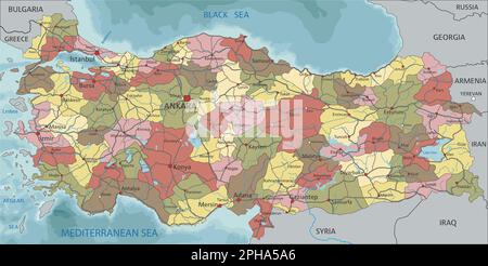 Turkey - Highly detailed editable political map with labeling Stock ...