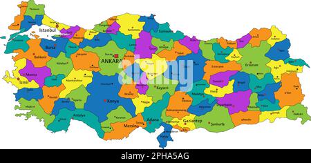 Colorful Turkey political map with clearly labeled, separated layers ...