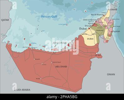 United Arab Emirates - Highly detailed editable political map with ...