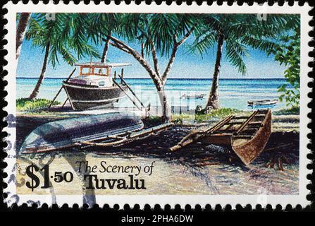 Tropical scenery on postage stamp of Tuvalu Stock Photo - Alamy