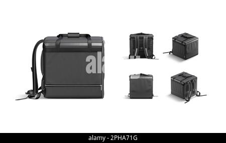 Blank black delivery bag with strap mockup, dark background, 3d ...