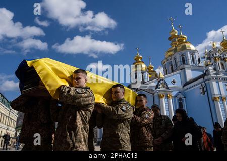 KYIV, UKRAINE - MARCH 27, 2023 - Actors demonstrate a fragment of the ...