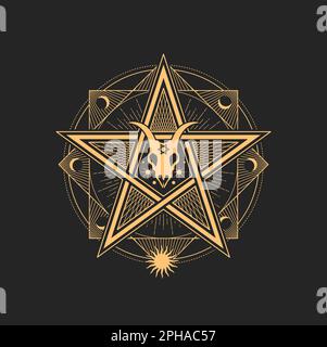Pentagram with goat skull, octagram, crescent, moon and stars esoteric ...