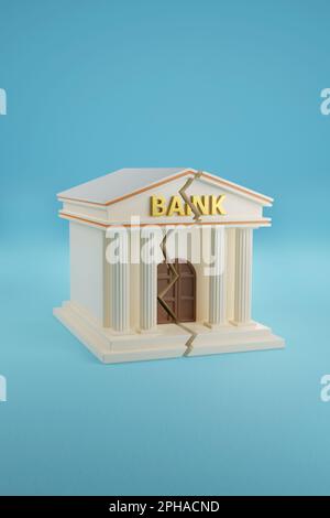 Bank building breaking down isolated on white background. 3d ...