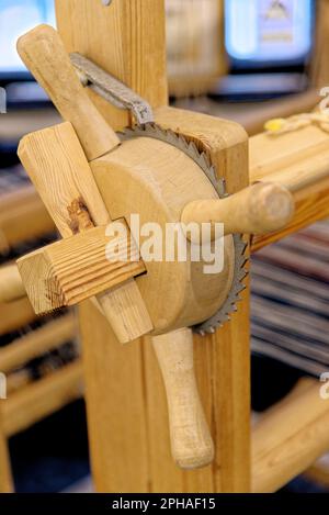 Vintage old loom weaving machine at Tudor House Museum Worcester ...