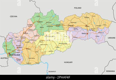 Slovakia - Highly detailed editable political map with labeling Stock ...