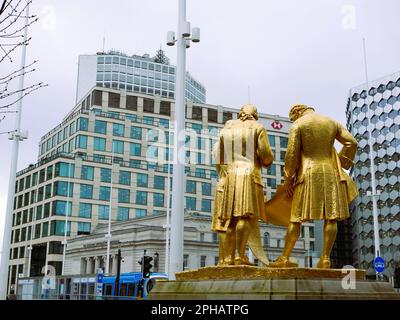 Visiting Birmingham UK,The Golden Boys statue Stock Photo - Alamy