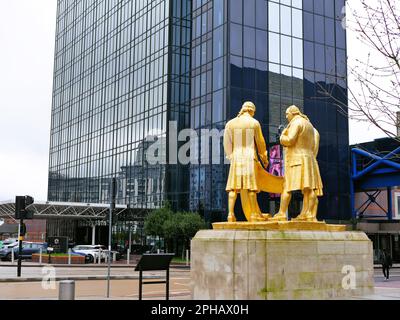 Visiting Birmingham UK,The Golden Boys statue Stock Photo - Alamy