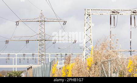 Lehrte, Germany. 27th Mar, 2023. Electricity lines run at the ...