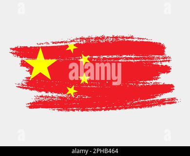 Artistic grunge brush flag of China isolated on white background. Elegant texture of national ...