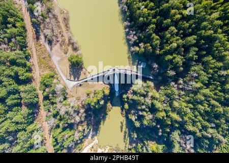 Aerial view of the Alder Dam and Nisqually River in the Cascade ...