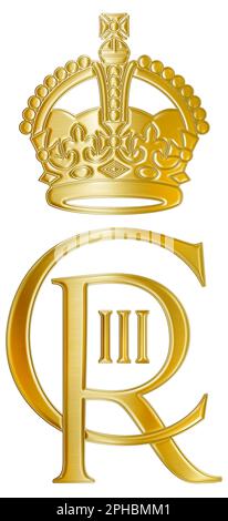 The coronation emblem of King Charles III is installed on the Admiralty ...