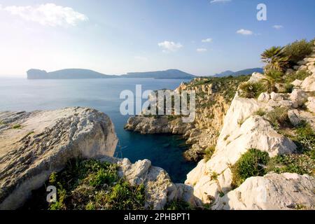 Capo Caccia promontory seen from the cliffs of Punta Giglio. Alghero ...