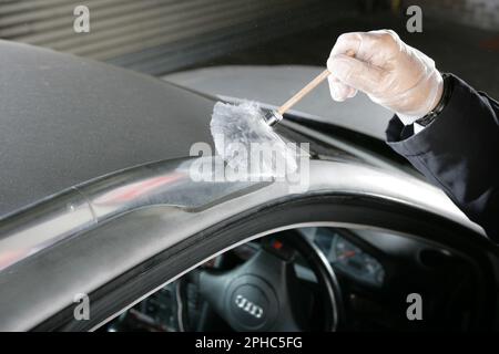 Dusting for fingerprints on a car Stock Photo - Alamy