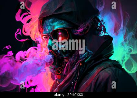 Conception of a hacker with color smoke and mask illustration Stock ...