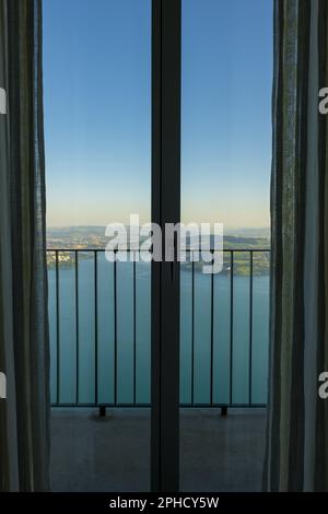 Balcony View over Lake Lucerne and Mountain in Dusk in Burgenstock ...