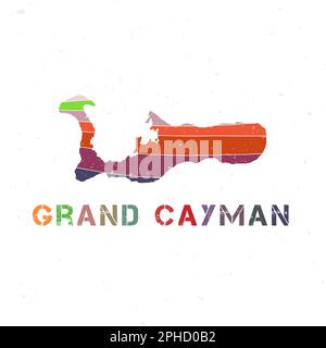 Grand Cayman map. Map of the island with beautiful geometric waves in ...