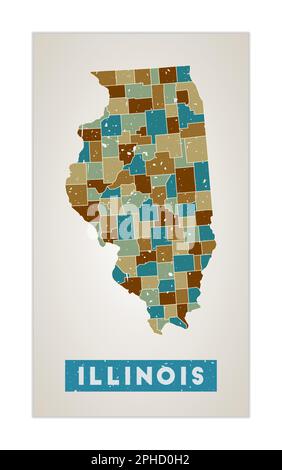 Illinois poster. Map of the US state with colorful regions. Shape of ...
