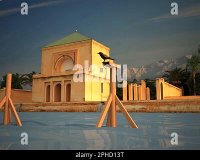 Saadian pavilion, Menara gardens, and Atlas in Marrakech, Menara ...