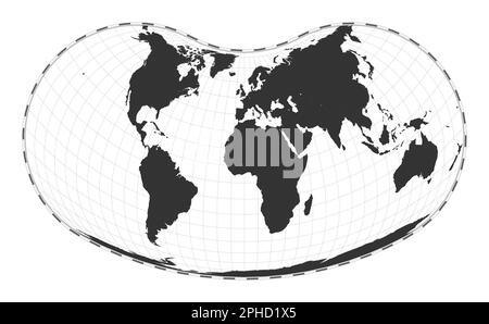 Vector world map. Hill eucyclic projection. Plain world geographical ...