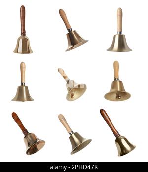 Set with school bells on white background Stock Photo - Alamy