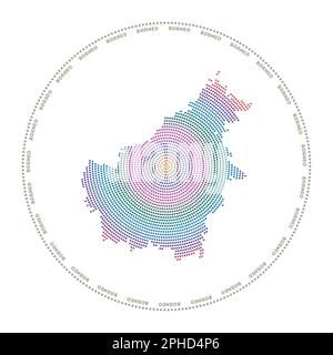 Borneo icon. Round logo with island map and title. Stylish Borneo badge ...