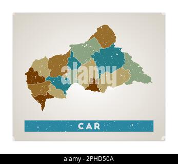 CAR map. Country poster with regions. Shape of CAR with country name ...