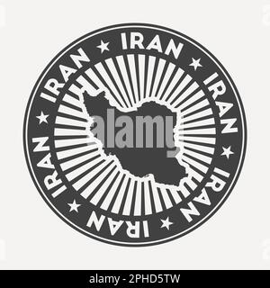 Iran icon. Round logo with country map and title. Stylish Iran badge ...