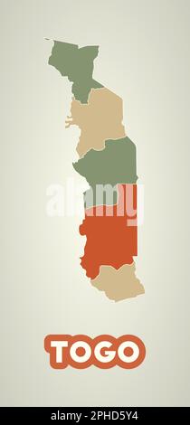 Togo map. Country poster with regions. Shape of Togo with country name ...