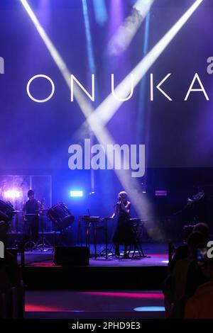 Ukrainian electro-folk band Onuka performs during a ceremony marking ...
