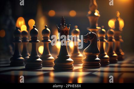 Set of chess pieces element stating on chessboard, queen rook ...